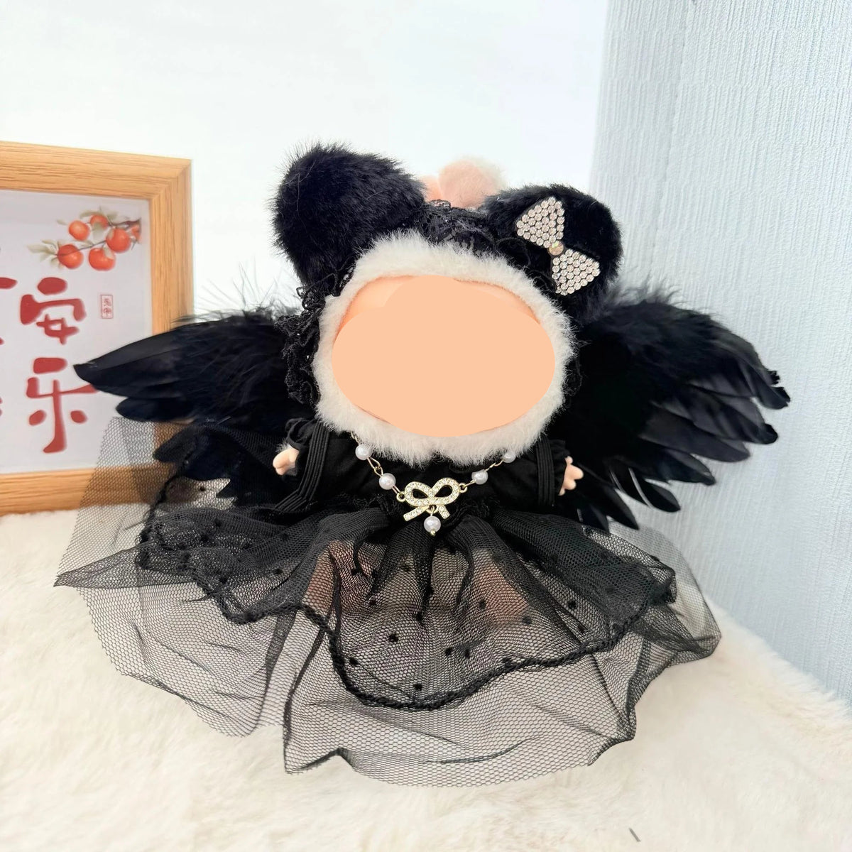 Summer Labubo Clothes Black evening dress with wings Girl Labubo Outfi ...