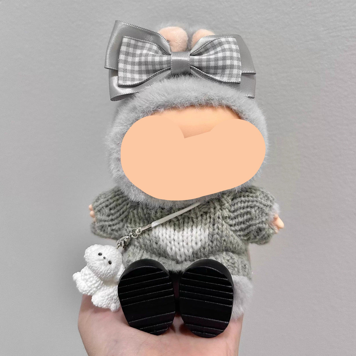 Labubo Clothes Gray Sweater With Hairbow Keychain Labubo Clothing Labu ...