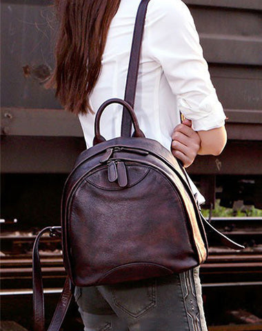 Classic Leather Small Rucksack Bag Womens Compact Leather Backpack Lad ...