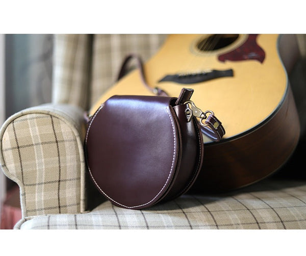 Black Handmade Women Circle Bag Leather Round Bag Cute Round Purse Rou ...