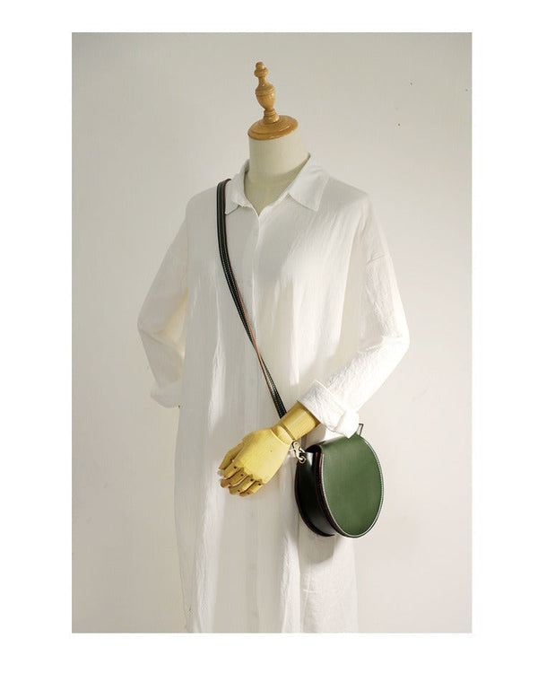 Black Handmade Women Circle Bag Leather Round Bag Cute Round Purse Rou ...