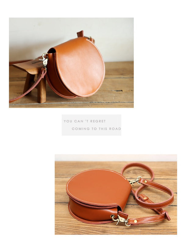 Black Handmade Women Circle Bag Leather Round Bag Cute Round Purse Rou ...