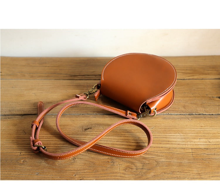 Black Handmade Women Circle Bag Leather Round Bag Cute Round Purse Rou ...