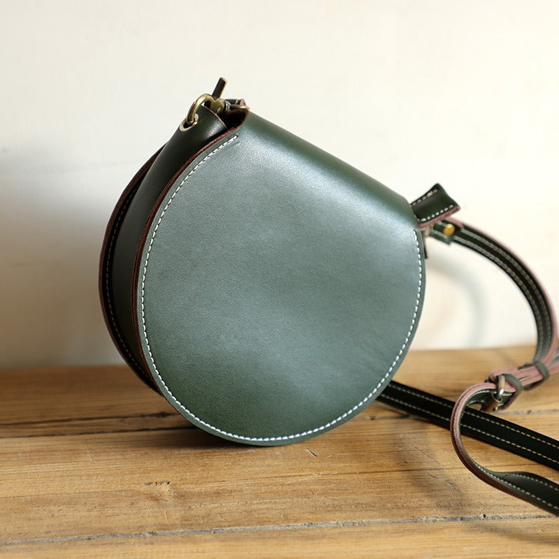 Black Handmade Women Circle Bag Leather Round Bag Cute Round Purse Rou ...