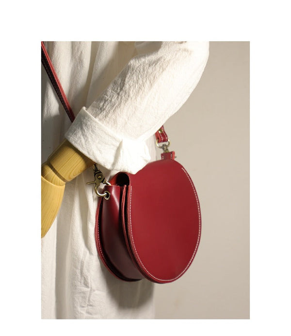 Black Handmade Women Circle Bag Leather Round Bag Cute Round Purse Rou ...