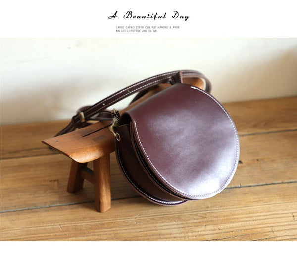 Black Handmade Women Circle Bag Leather Round Bag Cute Round Purse Rou ...