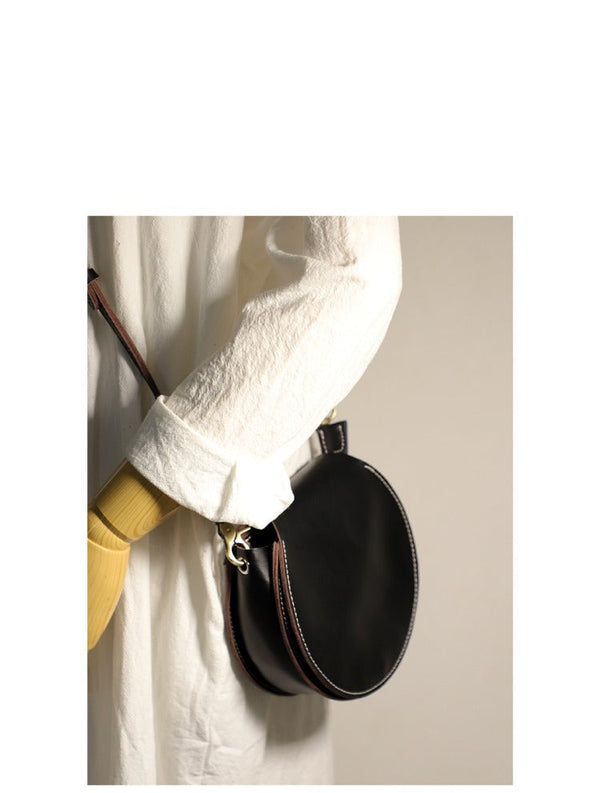 Black Handmade Women Circle Bag Leather Round Bag Cute Round Purse Rou ...