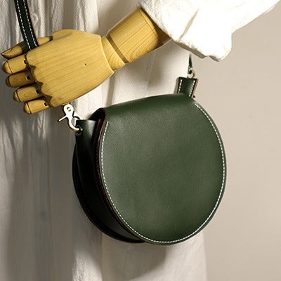 Black Handmade Women Circle Bag Leather Round Bag Cute Round Purse Rou ...