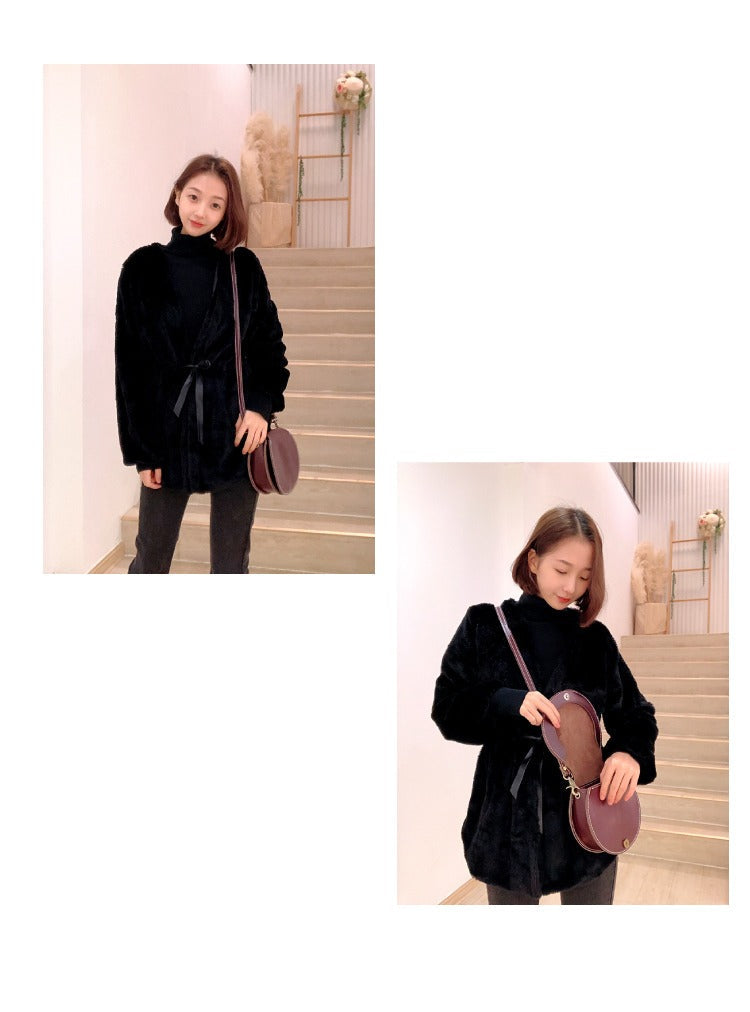 Black Handmade Women Circle Bag Leather Round Bag Cute Round Purse Rou ...