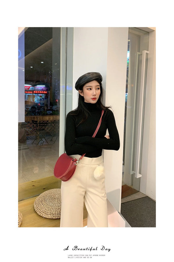 Black Handmade Women Circle Bag Leather Round Bag Cute Round Purse Rou ...