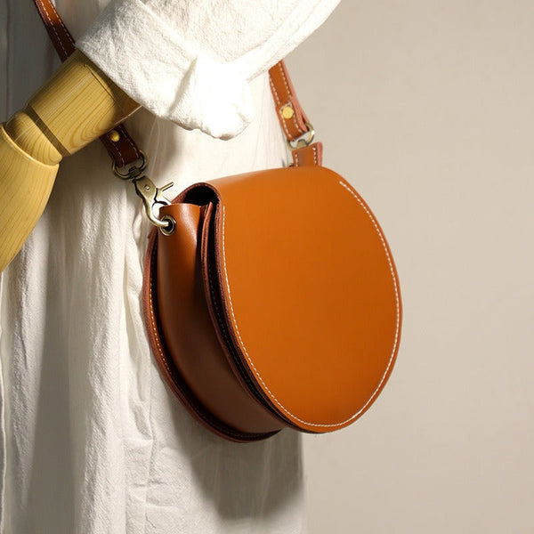 Black Handmade Women Circle Bag Leather Round Bag Cute Round Purse Rou ...