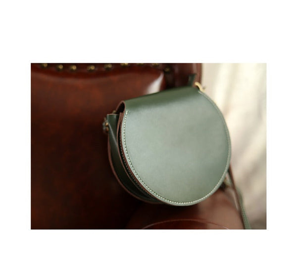 Black Handmade Women Circle Bag Leather Round Bag Cute Round Purse Rou ...