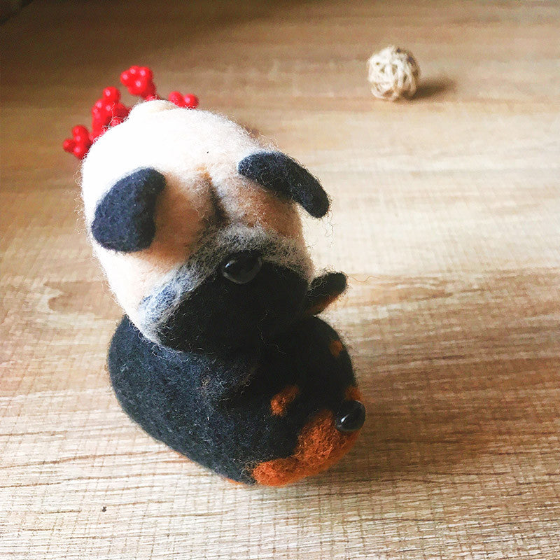 Handmade Needle felted dog felting kit project Animals Pug cute for be ...